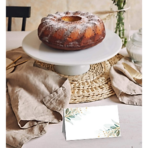 Gold Foil Greenery Table Place Card, 25 Pcs Tent Style Cards Set with Green Eucalyptus, Editable Name Cards for Table Seating, Food Lables for Birthday Party, Baby Shower, Wedding, Bridal Shower(15)