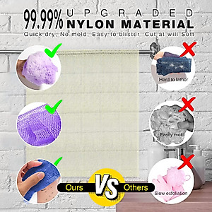 3 Pieces African Bath Sponge African Net Long Net Bath Sponge Exfoliating Shower Body Scrubber Back Scrubber Skin Smoother,Great for Daily Use (Purple,Blue,Off-White)