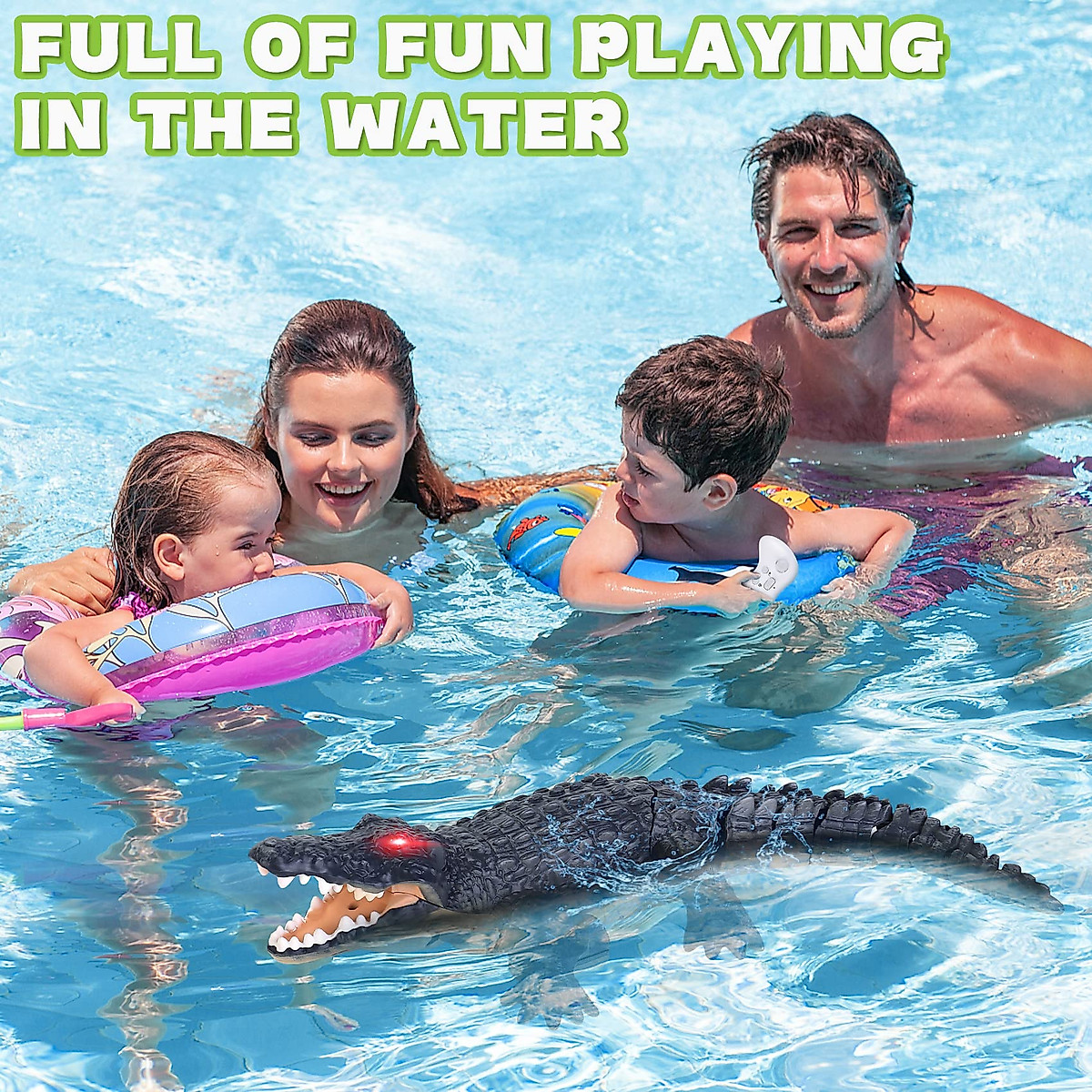 Outamateur RC Crocodile Boat,2.4GHz Alligator with Glowing Eyes,RC High Simulation Crocodile RC Boat Lake & Pool Toy,USB Rechargeable Waterproof Floating Alligator Toy for Kids Aged 6+