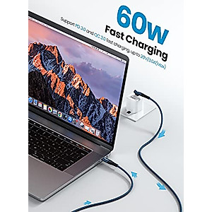 Fasgear Short USB C to USB C Cable - 3 Pack 1ft 60W USB 2.0 Type C Charger Fast Charging Braided Right Angle Compatible for Galaxy S22 S21 Ultra S20 Mac-Book Air i-Pad Mini 6 (Blue)
