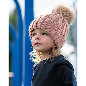Camptrace Baby Winter Hat Toddler Beanie Baby Girls Boys Hat Warm Faux Fur Pom Kid Chunky Knitted Thick Snow Cap Pink 2-6T