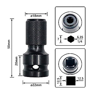 DCA 2PCS 1/2 inch Square Drive to 1/4 inch Hex Female Socket Adapter Converter Chuck Adapter for Impact Air and Electric Wrench