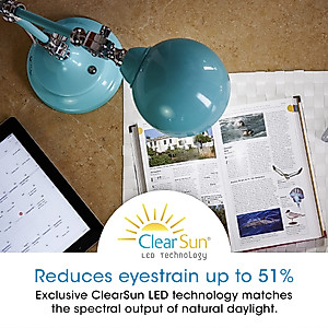 OttLite Revive LED Desk Lamp with ClearSun LED Technology, Turquoise – 3 Brightness Settings, Touch Activated Controls, USB Charging Port & 3 Adjustable Knobs for Precise Lighting - Great for Reading