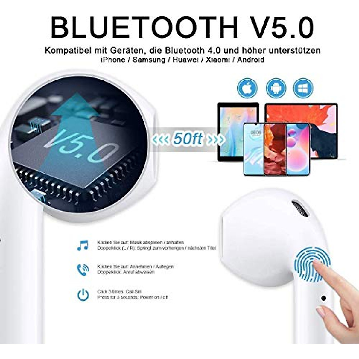 K-Musculo PCASED zwwf Waterproof Bluetooth 5.0 True Wireless Earbuds, 30H Cyclic Playtime TWS Headphones with Charging Case and mic, in-Ear Stereo Earphones Headset