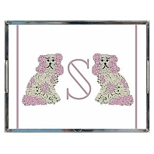 Acrylic Serving and Vanity Trays ; Staffordshire Dogs Acrylic Tray ; Monogram Acrylic Tray ; Decorative Vanity Trays and Kitchen Serving Trays