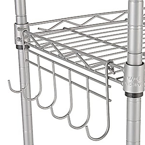 BATHWA 6-Tier Metal Wire Rack, Free Standing Shelving Unit, Adjustable Heavy Duty Storage Shelves for Kitchen Organization, with Leveling Feet and Stainless Side Hooks, Silver
