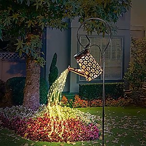 Nibobeso Outdoor Solar Watering Can with Lights Garden Decor Solar Powered Waterproof LED Decorative Retro