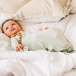 Wallaby Kids Extra Tall Knotted Baby Gown, Super Soft Viscose from Bamboo Newborn Sleeper for Baby Girl and Boy (Seafoam, 0-3 months)