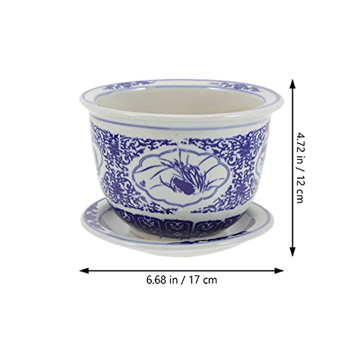 Yardwe Blue and White Planter Ceramic Planter Ceramic Flower Pots with Drainage Hole Plant Pots with Saucer Tray Plants Container for Bonsai Plants Flower Aloe Small Succulent Pots