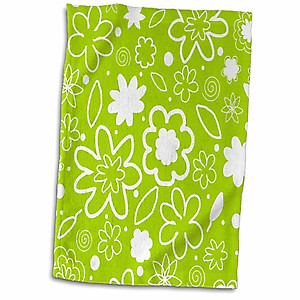 3D Rose Lime Green Modern Floral Print-White Pattern Contemporary Nature Summer Flowers and Leaves Hand/Sports Towel, 15 x 22