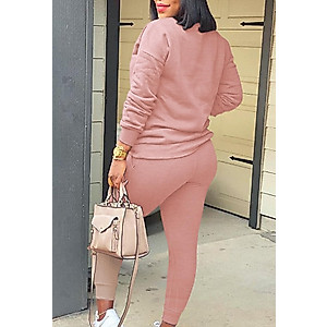 Fixmatti Women 2 Piece Sweatsuit Long Sleeve Tops Jogger Pants Workout Sets Tracksuit Pink M