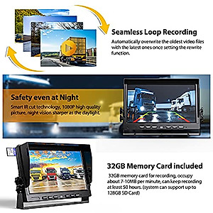 Xroose 10”HD 1080P Wired Backup Camera Kit, Full/Split Screen Monitor with Loop Recording&Parking Lines, IP69 Waterproof Rear/Side Cameras Auto IR Lights Night Vision, for Truck RV Trailer (C104)