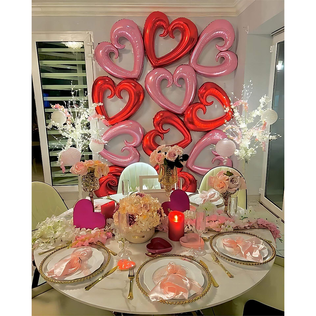 4 Pcs Huge Gradient Pink Heart Balloons 40 Inch Heart Shaped Balloons for Valentines Day Decorations Bridal Shower Wedding Party Decorations (Red,Pink)