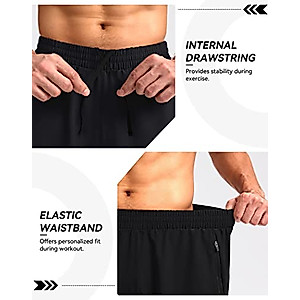 Pudolla Men's Running Shorts 5" Lightweight Gym Shorts for Men Workout Athletic Casual with Zipper Pockets(Black Large)