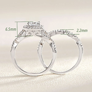 Wuziwen Princess Cut Engagement Ring Wedding Band Set 925 Sterling Silver Cubic Zirconia Cz Size 7