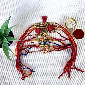 CRAFTONE Set of 12 Handmade Assorted Design Traditional Rakhi for Brother, Designer Rakhi Set for Raksha Bandhan, Rakhi Thread Bhaiya Bhabhi Sister Rakhi Band for Rakshabandhan with Roli Chawal