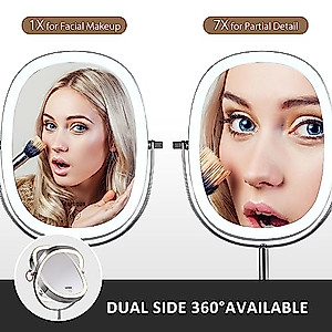 EAPUDUN 9" Makeup Mirror with Lights, 84 Premium LED Beads Lighted Rechargeable Makeup Mirror with 3 Colors Modes Brightness Adjustable, 1X/7X Magnifying Mirror with 360° Rotation - Chrome