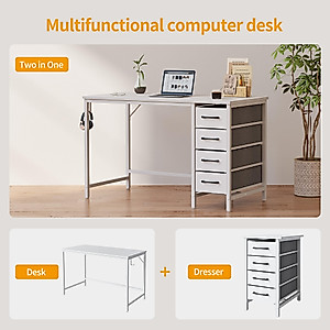 CubiCubi 47 Inch Computer Reversible Desk with 4 Storage Drawers, Small Home Office Kids Student Writing Study Work Table for Bedroom, White