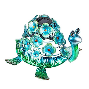 VCUTEKA Solar Light Outdoor Waterproof - Metal Turtle Floral Solar LED Lights Garden Figurine Light for Patio Lawn Yard Decor, Ideal Gift