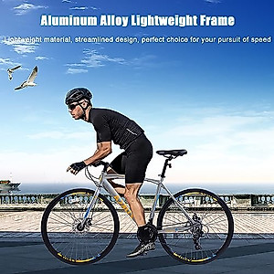 deenkk 700C Hybrid Road Bike 24 Speeds, Double Disc Brakes, Aluminum Alloy Lightweight Frame, City Commuter Bike for Men/Women，Grey