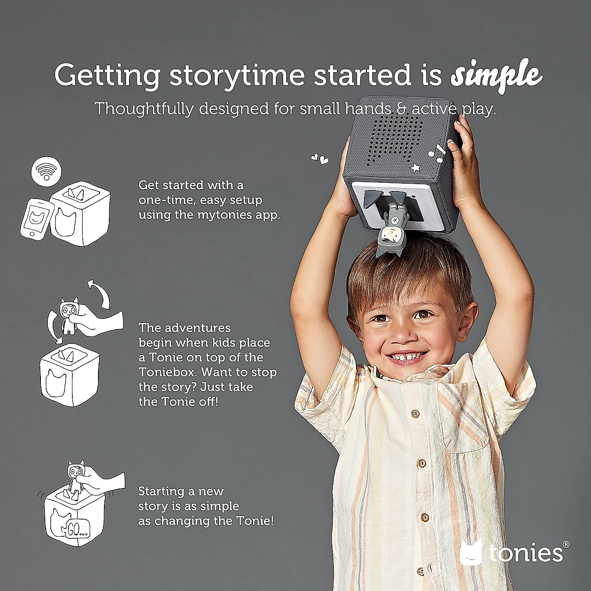 Toniebox Audio Player Starter Set with Playtime Puppy - Listen, Learn, and Play with One Huggable Little Box - Gray