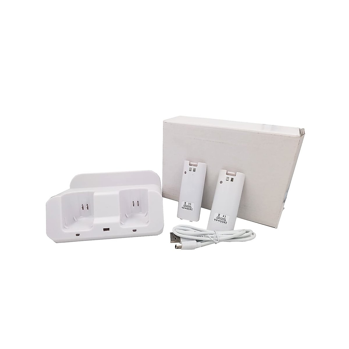 Charging Station for Wii U Gamepad and Remote Controller - Rechargeable Battery Power with USB Cord, Dock Stand and Replaceable 2800mAh Packs - Compatible with Motion in Nintendo WiiU（White）