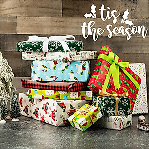 Plum Designs Christmas Wrapping Paper Sheets-40 Precut Sheets Christmas Gift Wrap Paper- Christmas Paper Wrapping Sheets (30"x20")- 4 Unique Patterns of Holiday Wrapping Paper, 40 Sheets