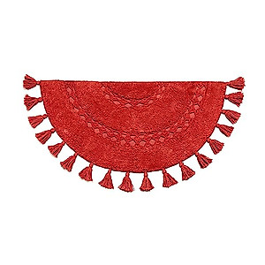 Unique Boho Rug - Half Circle Mat with Crochet Insert Detail & Tassels - 100% Cotton Boho Bathroom Rugs - Decorative Non-Slip Bohemian Rug for Bath & Bedroom - Cute Boho Decor - Paprika Red 42x22