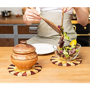 Wooden Trivets for Hot Dishes - 2 pcs Natural Handmade Wood Trivet Mat - Sturdy and Durable 7'' Kitchen Hot Pads - Wooden Trivet Frame for Hot Pots and Pans - Perfect Kitchen Gifts Idea