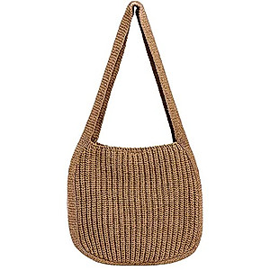 Aesthetic Hobo bag for women Knitted Messenger Bag Large Capacity Tote Bag Cute Crochet Shoulder Bag Fairycore Handbag (Tan)