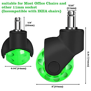 2" Ball Caster Wheels, Hirate 360 Degree Rotation Universal Ball Casters with Nylon Cover for Office Furniture Chairs Replacement Casters Smooth Rolling 7/16" x 7/8", Set of 5, Green