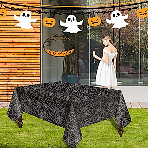 Hamonical 54x107 Inch Halloween Tablecloth, Black Rectangular Spider Web Table Cover, Spillproof Washable PVC Table Topper, Perfect for Halloween Decoration, Dinner Parties