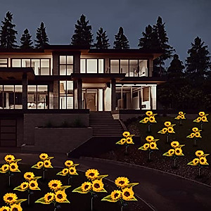 SUWEAZC Sunflower Solar Lights 2 Pack Upgraded Solar Garden Lights LED with 6 Sunflowers Outdoor Waterproof Decorative Solar Flower Lights for Patio Lawn Yard Pathway