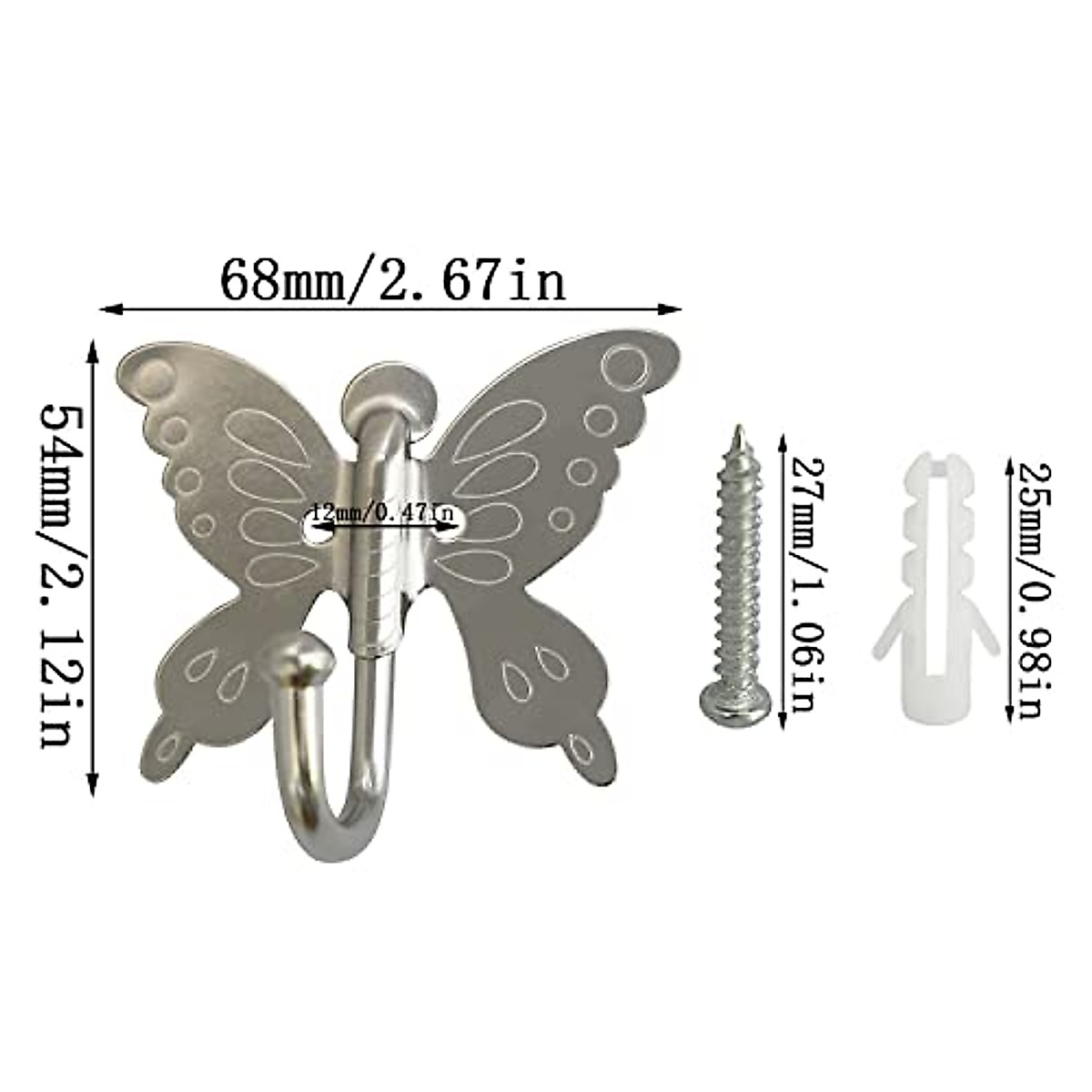 yyangz Butterfly Hook 4Set Stainless Steel Cute Butterfly Shaped Single Hooks, Clothes Hook, Cap Hook,Kitchen Toilet Universal Hook, Decorative Hook, Butterfly Towel Hook
