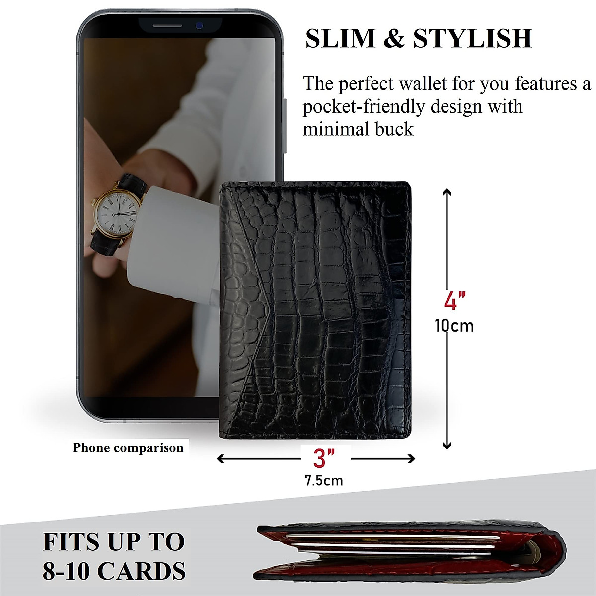 Black Red Slim Alligator Leather Card Holder Business RFID Blocking Men Two Tone Minimalist Crocodile Bespoke Wallet Double Side Handmade CARD-12