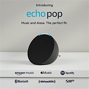 Echo Pop | Full sound compact smart speaker with Alexa - Charcoal + 4 months of Amazon Music Unlimited FREE