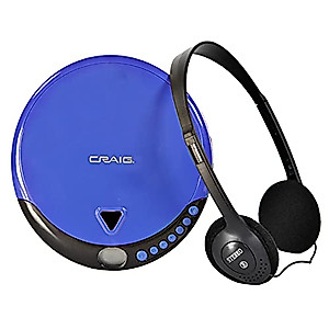 Craig CD2808-BL Personal CD Player with Headphones in Blue and Black | Portable and Programmable CD Player | CD/CD-R Compatible | Random and Repeat Playback Modes |