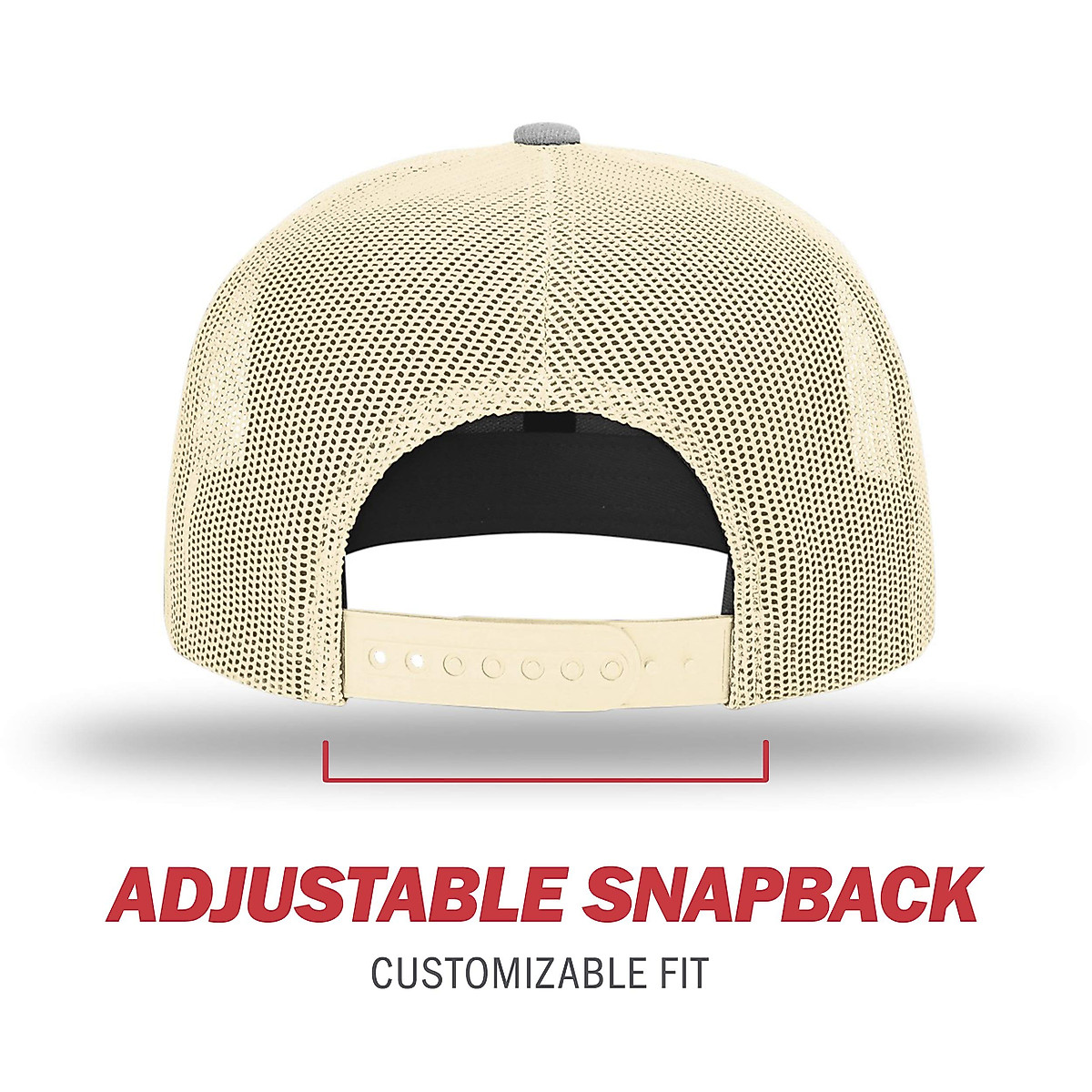 Richardson Unisex 511 Flatbill Trucker Adjustable Snapback Baseball Cap, Tri Heather Grey/Birch/Biscuit, One Size Fits Most