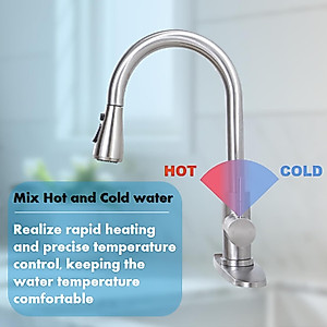 HOTIS Kitchen Faucet with Pull Down Spray, High Arc Commercial Brushed Nickel Kitchen Sink Faucets, Small RV Stainless Steel Single Handle Pull Out Faucet for Kitchen Sink with Deck Plate