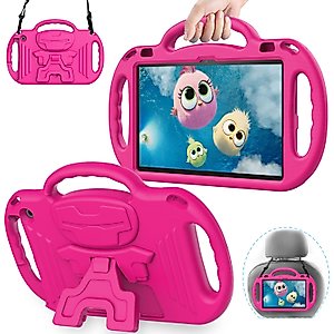 AVAWO Kids Case for Fire HD 10 & Fire HD 10 Plus Latest Model Tablet (13th/11th Generation 2023/2021 Release), with Shoulder Strap, Lightweight Shockproof Handle, Rose