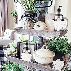 3pcs Black&White Gnome Wooden Sign Plaid Gnome Wooden Freestanding Table Decoration Double Printed Gnome Tabletop Centerpiece Ornament for Home Party Desk Office Decoration