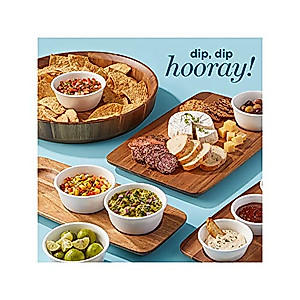 Corelle Vitrelle Coordinates 2-Pc Cheese Board with Bowl Serving Set,Charcuterie Platter with Bowl, Dip Bowl and Long Serving Board Set,Triple Layer Glass Bowls are Dishwasher and Microwave Safe,White