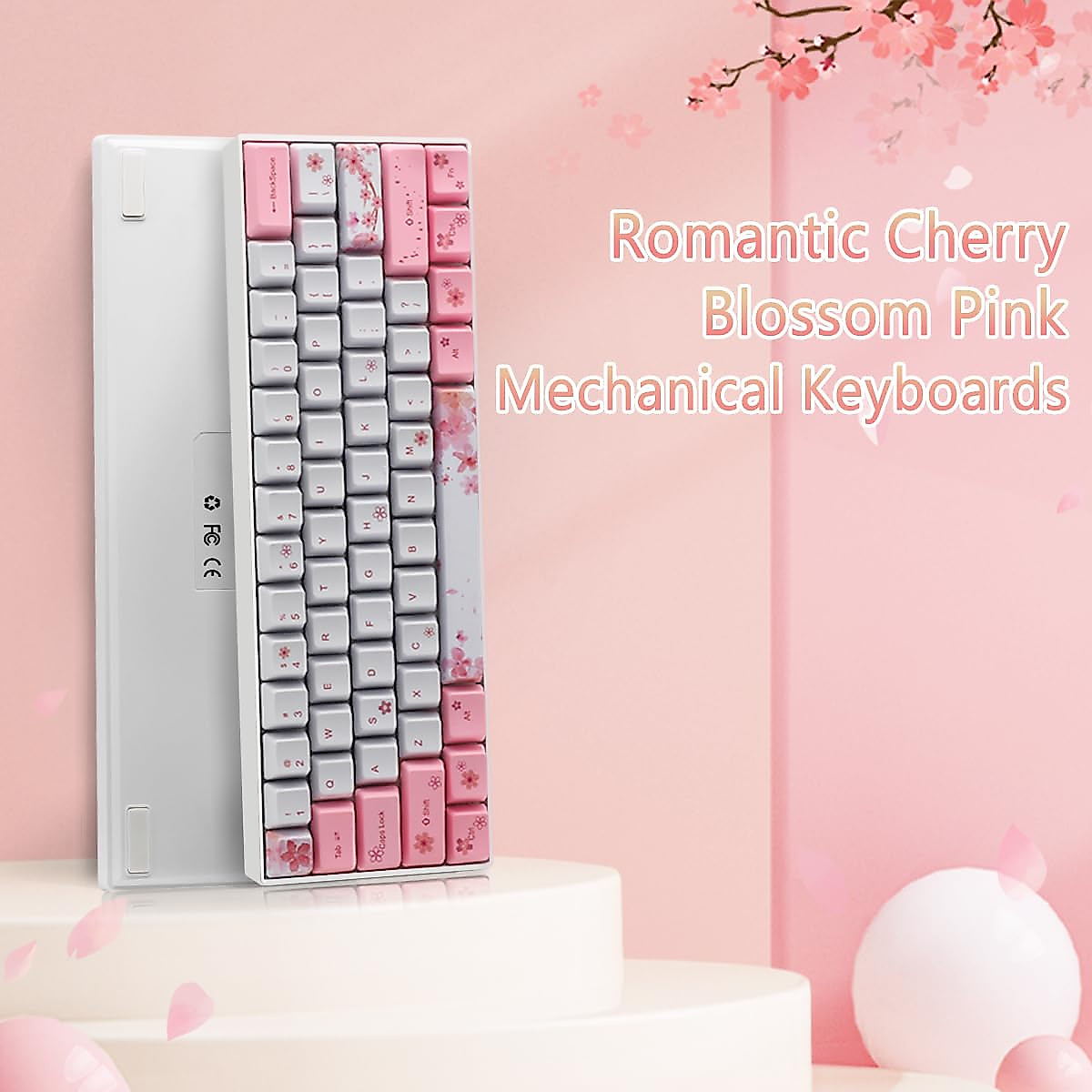 Manbala ZMX Cherry Blossom 61 Mechanical Keyboard,60%Compact Mechanical 61Keys 5.0Bluetooth/Type-C Wired Dual-Mode RGB Backlit Five-Sided Sublimation PBT Keycap Gaming Keyboard (Brown Switch, Pink)