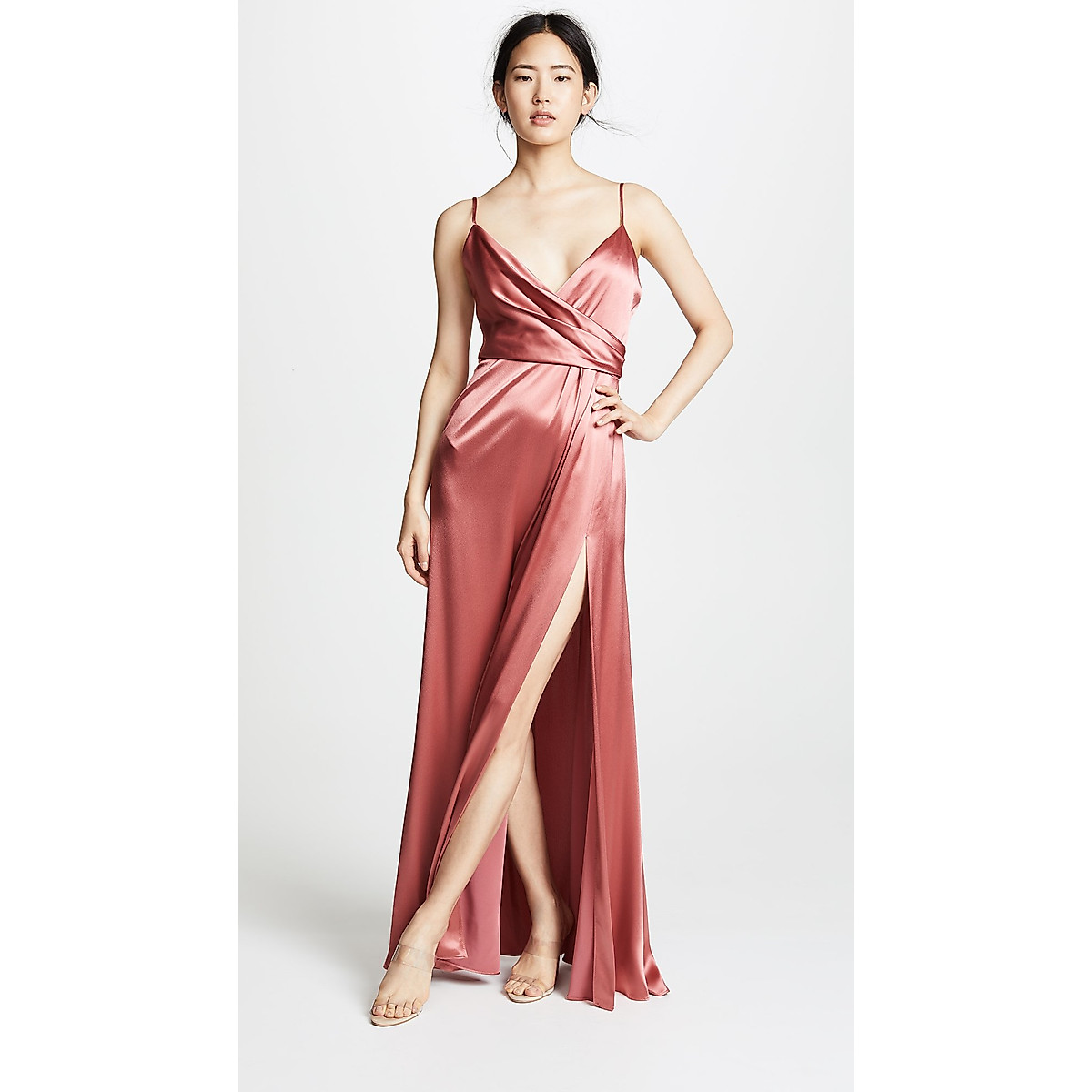 Jill Jill Stuart Women's Satin Wrap Slip Dress, Rosewood, 8