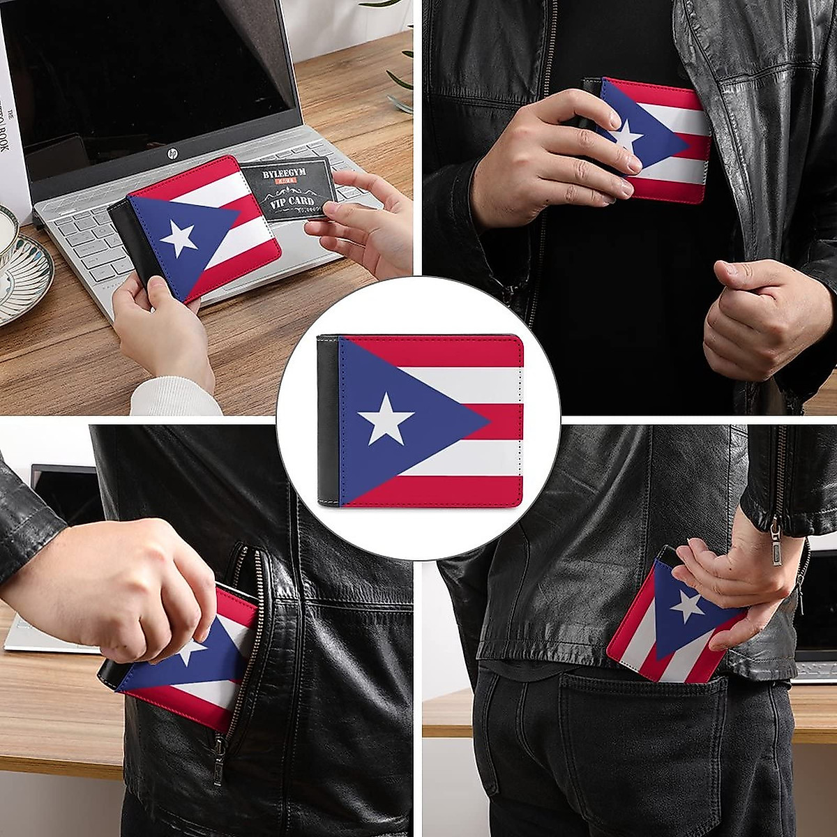 Mens Short Wallet Puerto Rico Flag Bifold Leather Wallets Purse Minimalist Card Holders Coin Purses