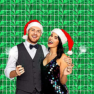 2 Packs 3.3x6.6 Feet Foil Fringe Curtains, UNIIDECO Metallic Green Birthday Square Sequin Tinsel Photobooth Photo Backdrop, Baby Shower Engagement Graduation Homecoming Party Decorations Streamers