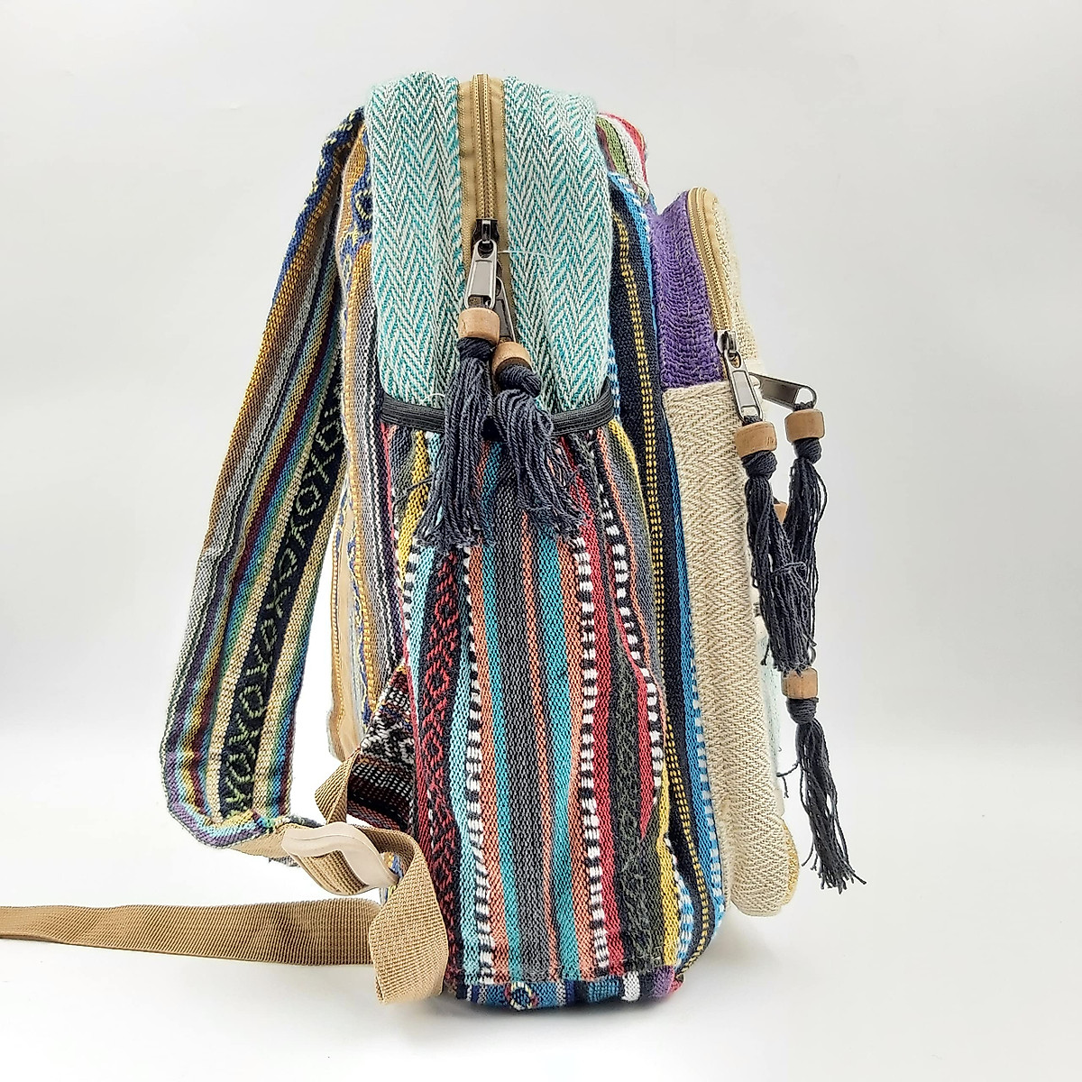 Fwosi Laptop Backpacks - Pure Hemp Hippie Bookbag for School, Day Hiking & Travel - Lightweight, Multi-Pocket, 6 Compartments for Books, Purse, Wallet, Everyday Accessories - Crafts from Nepal