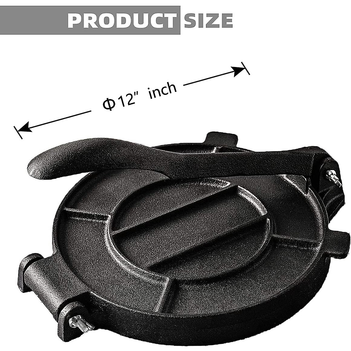 Cast Iron Tortilla Press, Heavy Duty Tortilla Pataconera, 12-inch Flour Tortilla Press with Foldable Handle, Taco press with Some Parchment Paper, Roti Maker, Black