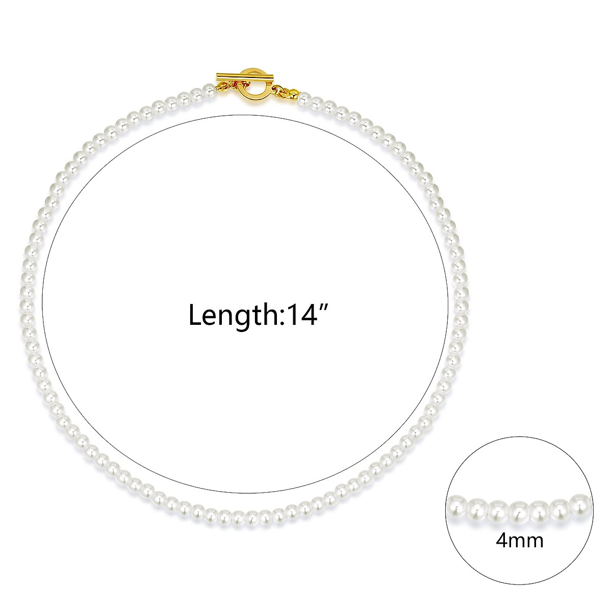 Luxval Pearl Necklaces for Women, 4MM Cream White Pearl Jewelry, 14K Gold Plated Handmade Dainty Toggle Clasp Necklace for Women Jewelry Gifts, 14"