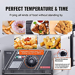 VEVOR Commercial Electric Deep Fryer, 24L Large Capacity Electric Countertop Fryer w/Dual Removable Basket, 3000W Stainless Steel Dual Deep Fryer for Kitchen, Restaurant and Commercial Use, Silver